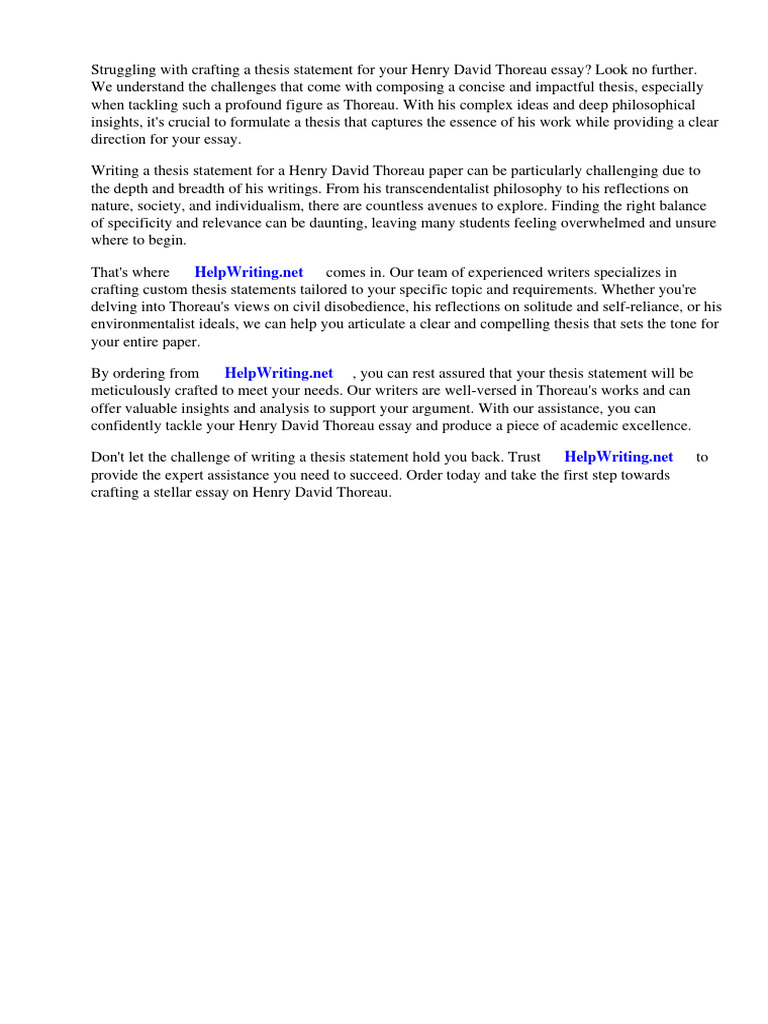 Thesis Help for Thoreau Essays | PDF | Henry David Thoreau | Walden