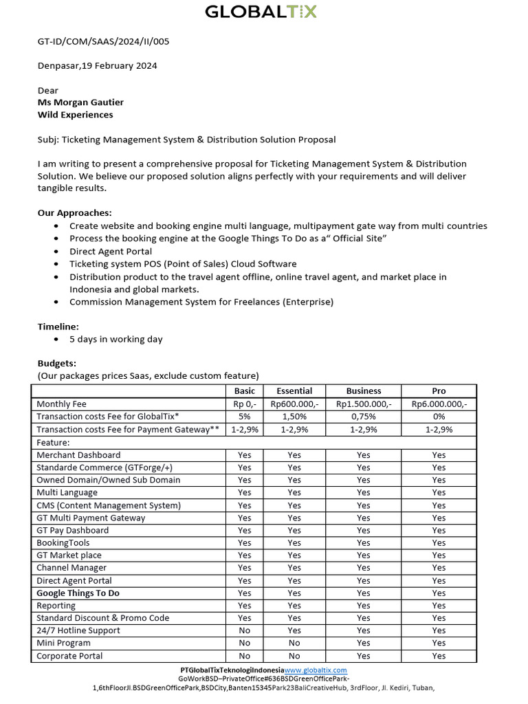 Global Tix Offering Letter Saas For Wild Experiences | PDF | Point Of ...
