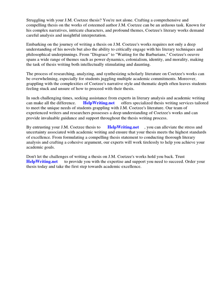 JM Coetzee Thesis | PDF