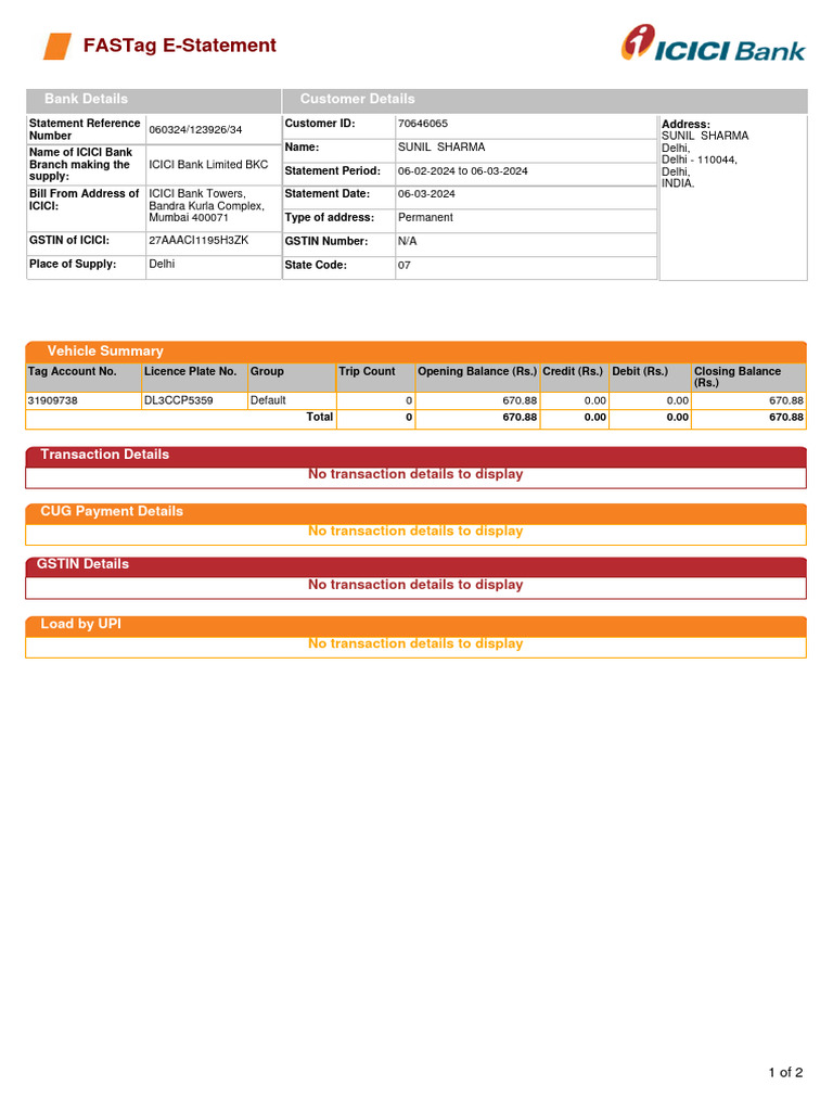 DL3CCP5359 FASTag Statement 1709708968558 | PDF | Banks | Service ...