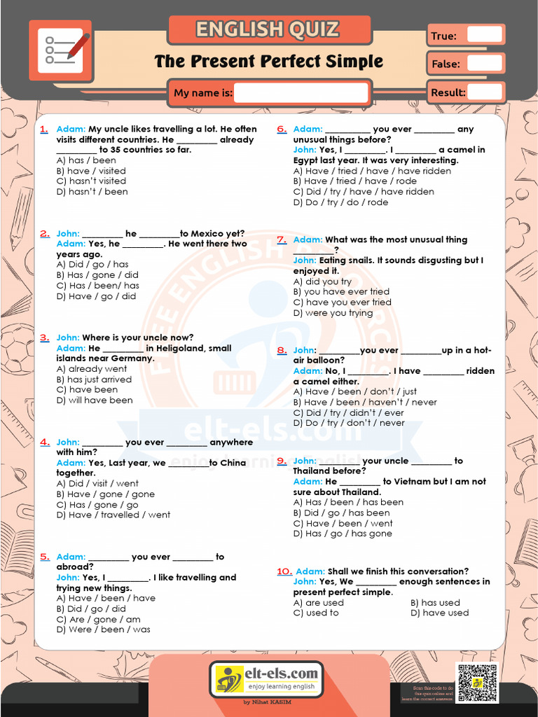 Quiz Present Perfect Simple | PDF