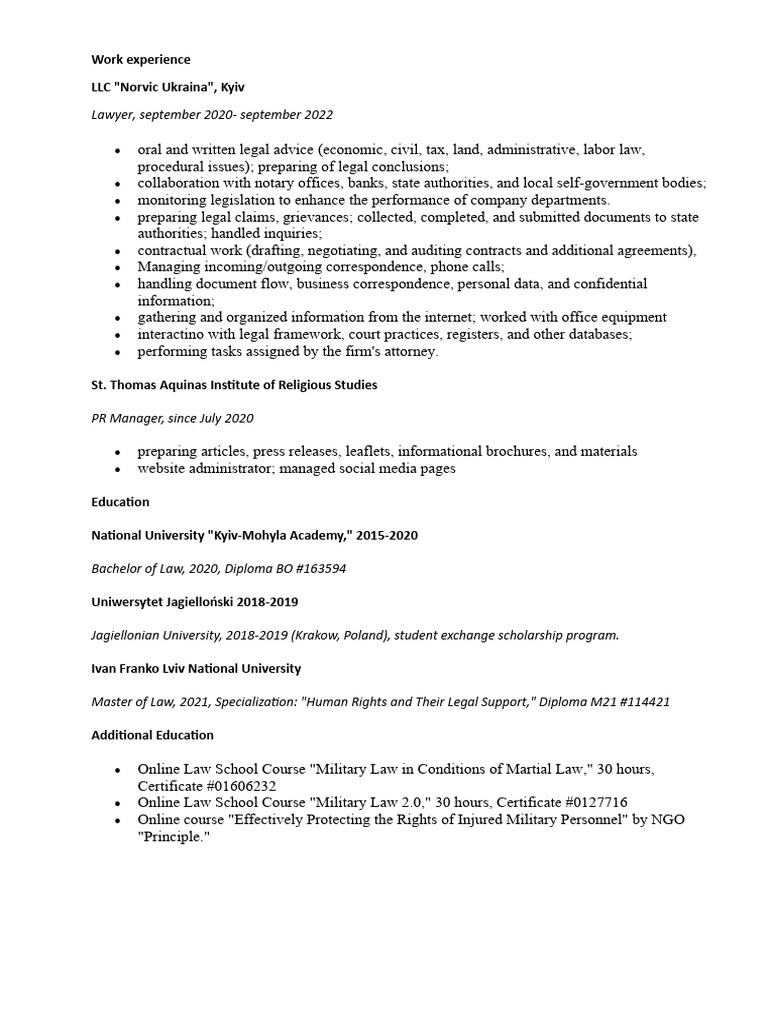 Legal and PR Career Overview | PDF | Lawyer | Ukraine