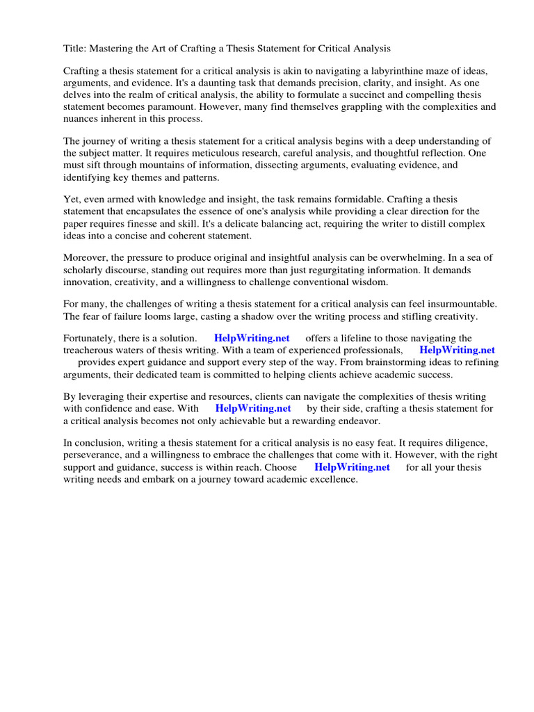 How To Write A Thesis Statement For A Critical Analysis | PDF | Essays ...