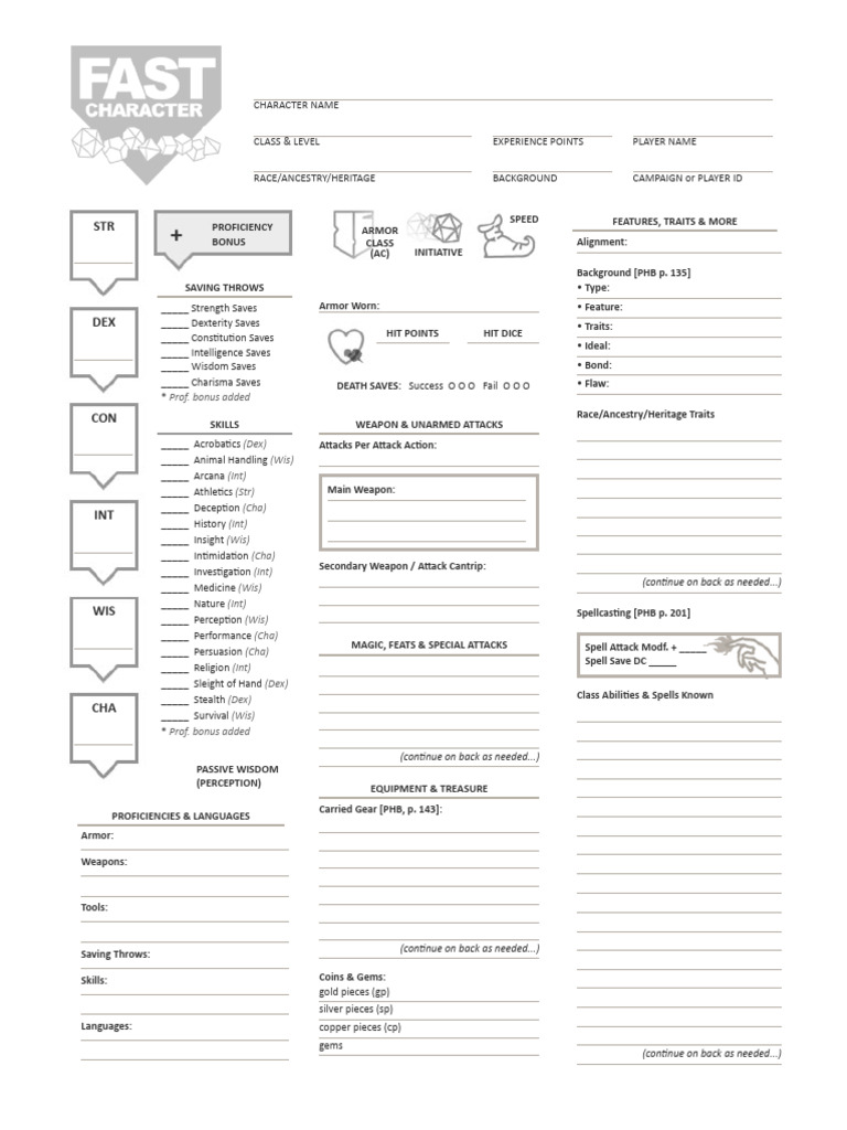 Fastcharacter Dnd5e BW | PDF | Entertainment | Role Playing