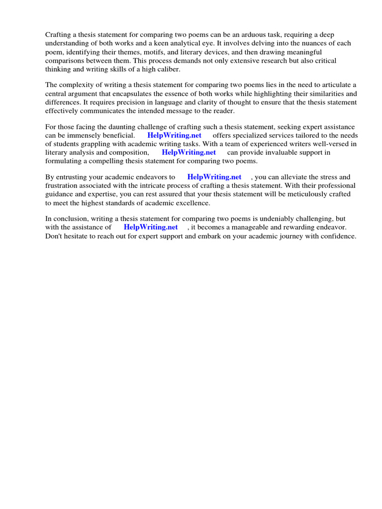 Thesis Statement For Comparing Two Poems | PDF | Essays | Poetry