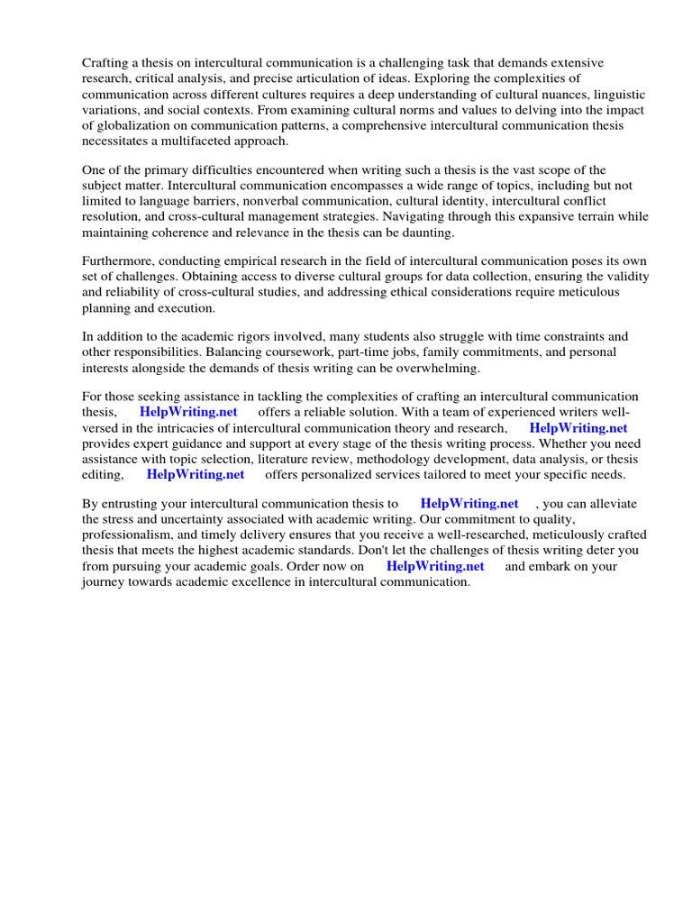 Intercultural Communication Thesis Statement | PDF | Cross Cultural Communication | Communication