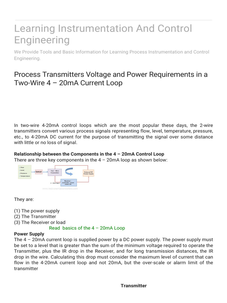 Process Transmitters Voltage and Power Requirements in A Two-Wire 4 ...