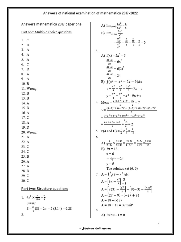 Answers Mathematics 2017 - 2022 Mathematics | PDF | Sampling (Statistics) | Mathematics