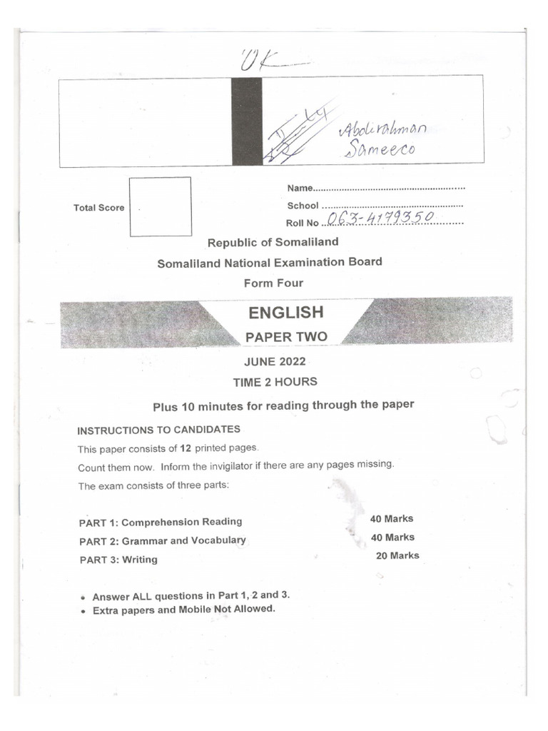 English Paper 2 2022 R | PDF