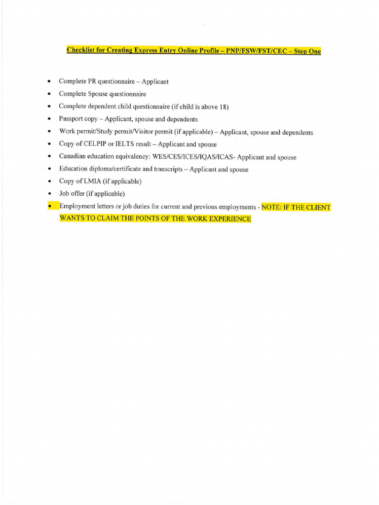 Express Entry-Pnp, FSW Checklist | PDF