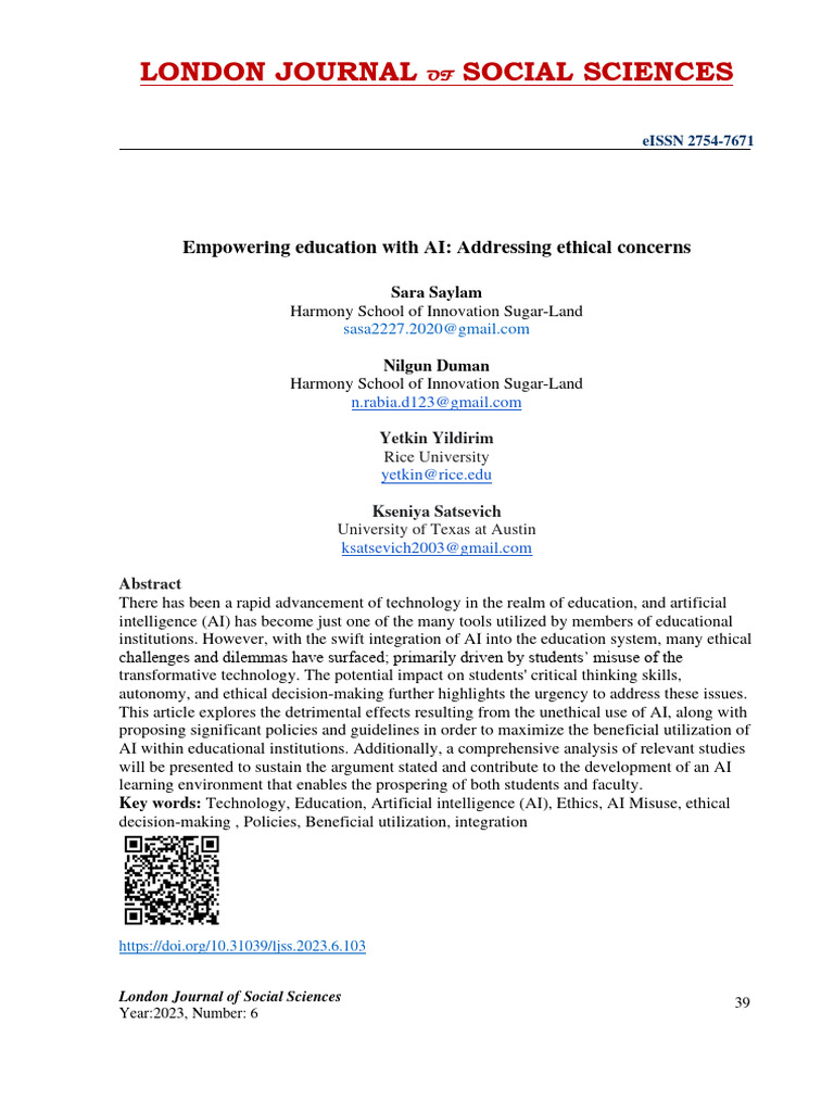 Empowering Education With AI Addressing Ethical Co | PDF | Artificial Intelligence ...