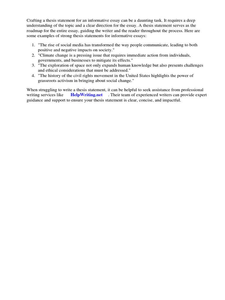Examples of A Thesis Statement For An Informative Essay | PDF | Essays ...