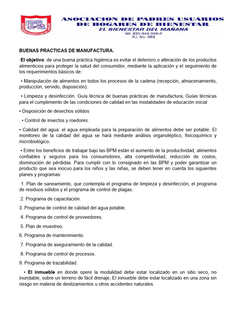 BUENAS PRACTICAS DE MANUFACTURA | PDF | Alimentos | Agua BUENAS PRACTICAS DE MANUFACTURA | PDF | Alimentos | Agua