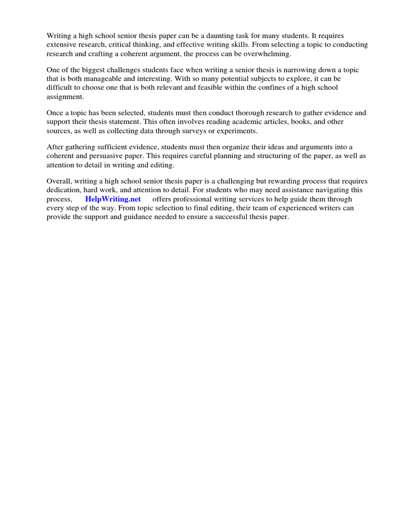 How To Write A High School Senior Thesis Paper | PDF | Thesis | Essays