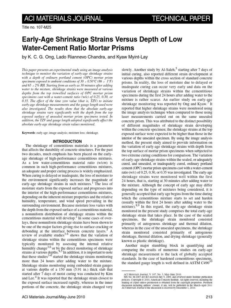Early-Age Shrinkage Strains Versus Depth of Low Water-Cement Ratio ...