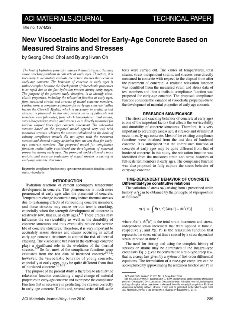 New Viscoelastic Model For Early-Age Concrete Based On Measured Strains and Stresses | PDF ...