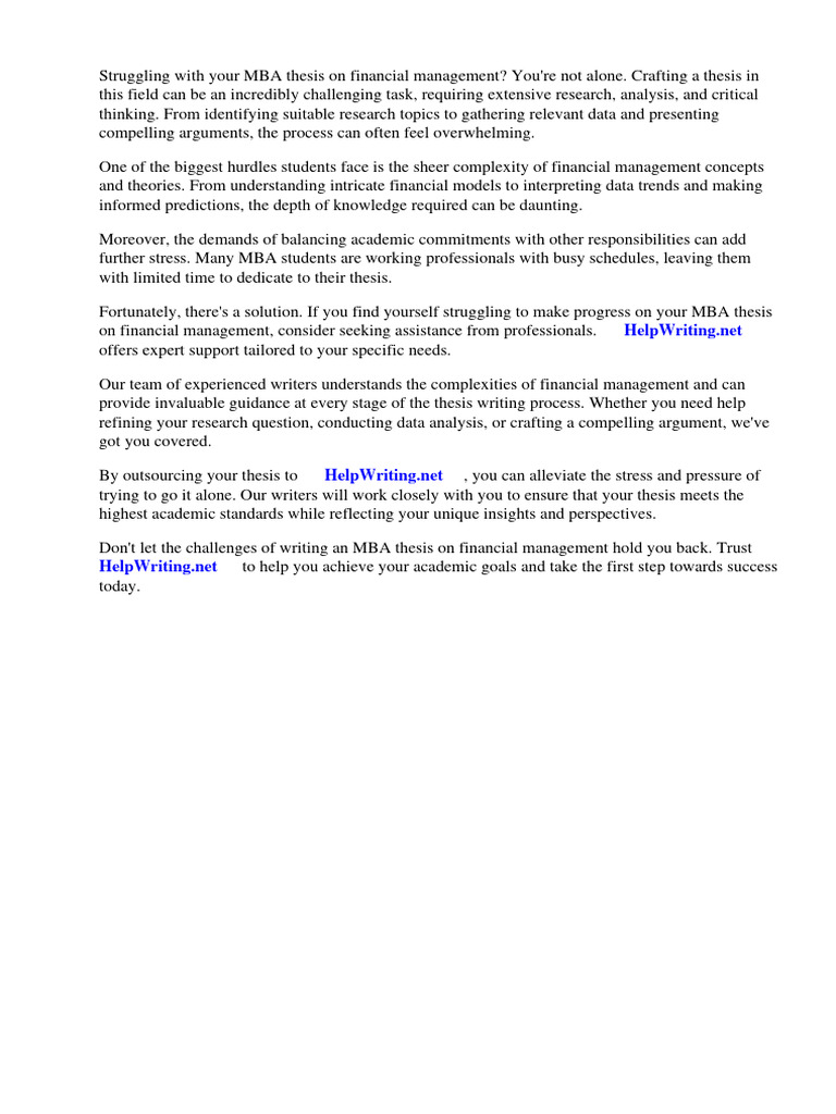 Mba Thesis Financial Management | PDF | Poverty | Poverty & Homelessness