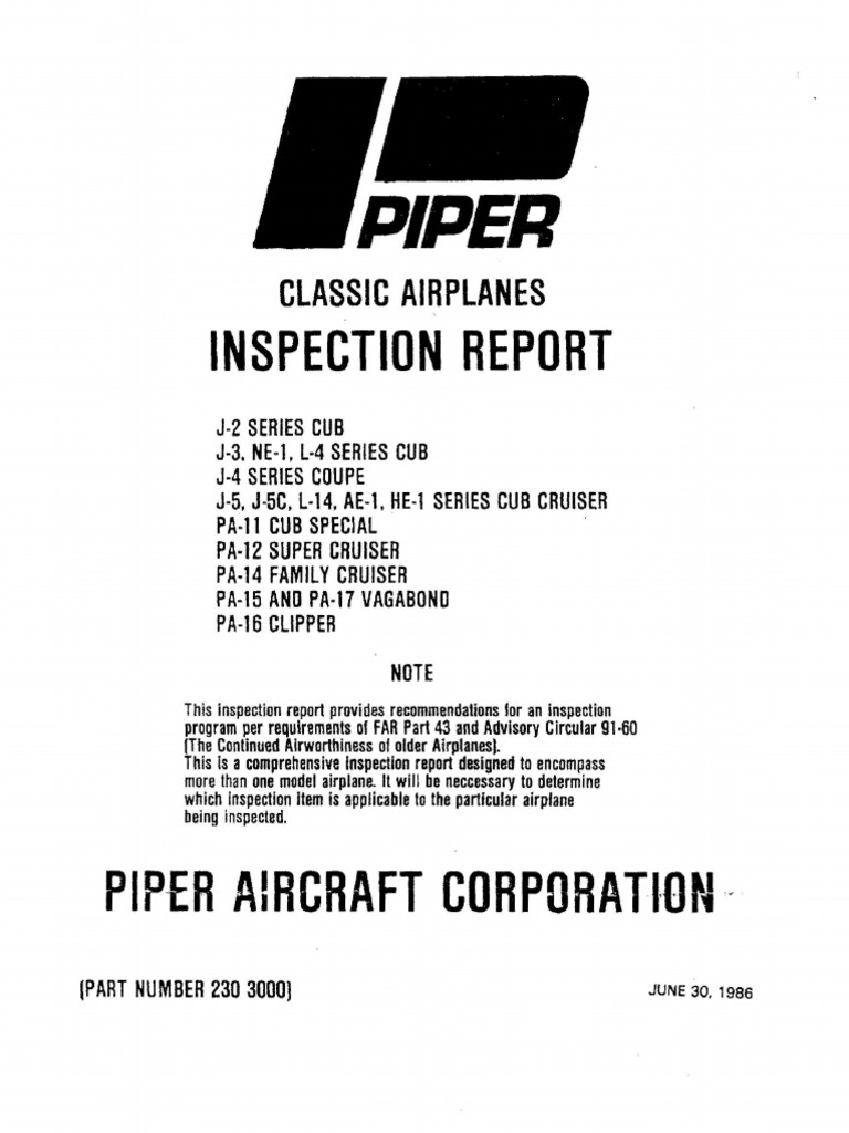 Inspection Report - Classic Aircraft - J Series, PA-11,12,14,15,16,& 17 ...