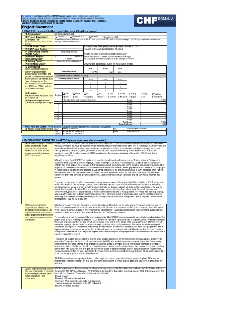 CHF Dma 0489 266er Project Sheet | PDF | Wash | Sanitation