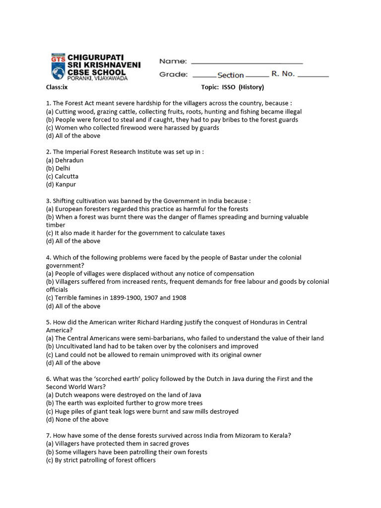 Isso Worksheet III Class Ix | PDF | Plantation | Agriculture