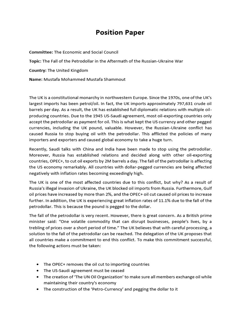Position Paper | PDF | Opec | Price Of Oil