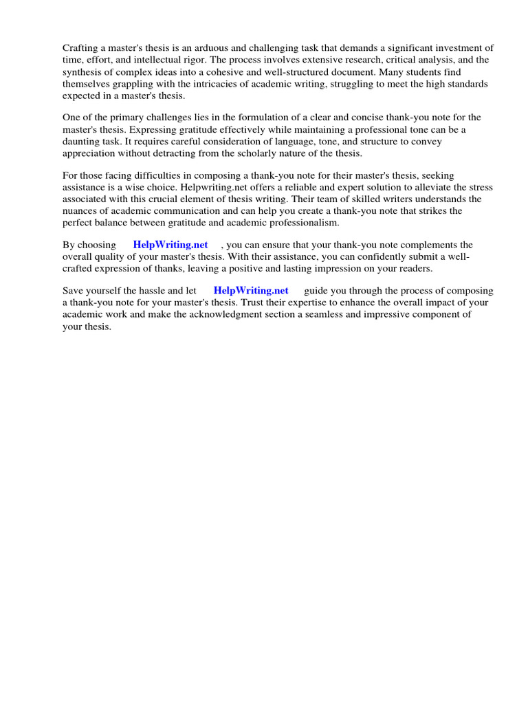 Thank You Note Master Thesis | PDF | Thesis | Gratitude