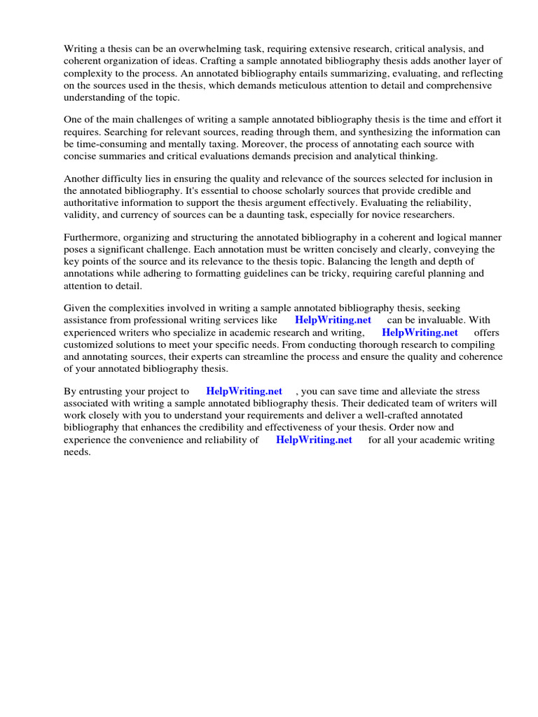 Sample Annotated Bibliography Thesis | PDF | Citation | Bibliography
