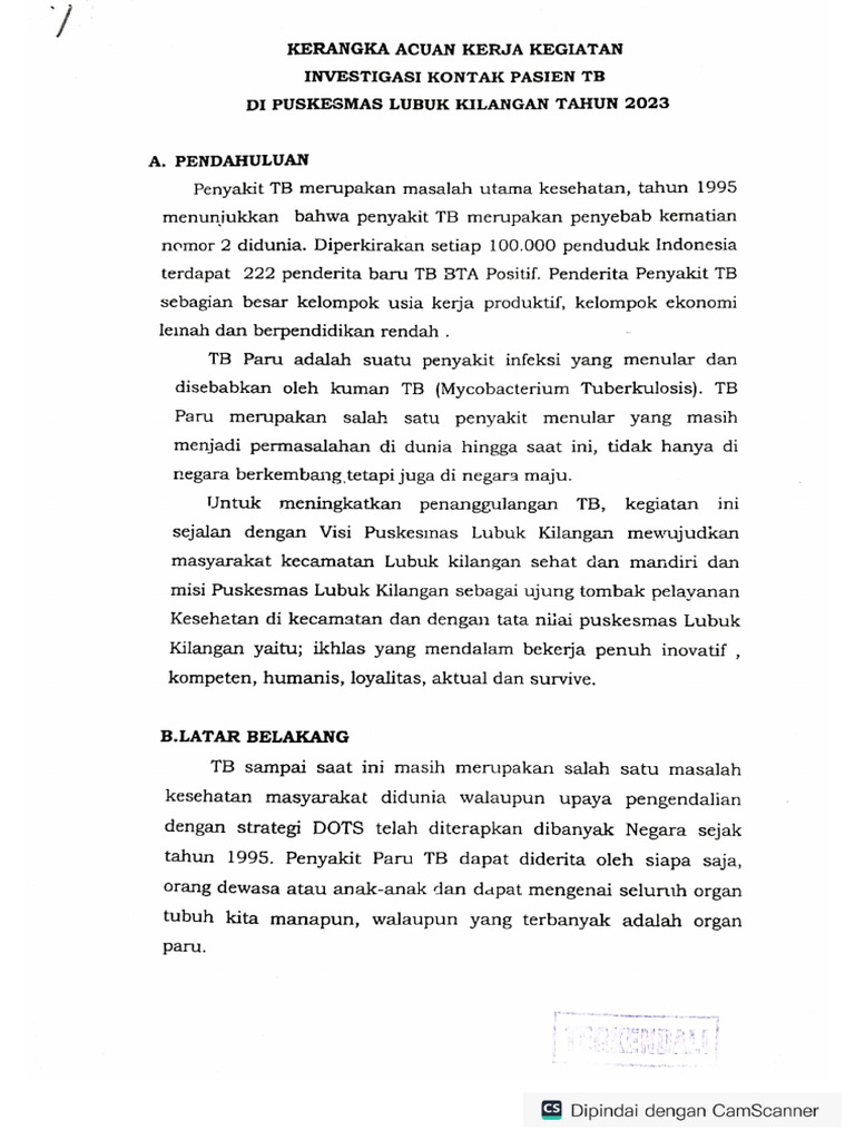 Kak Investigasi Kontak Pasien TB | PDF