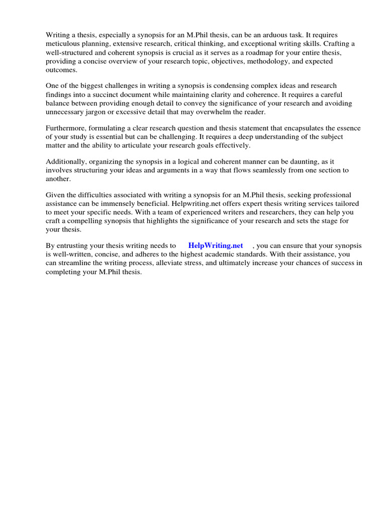 How To Write A Synopsis For M.phil Thesis | PDF | Thesis | Doctor Of ...