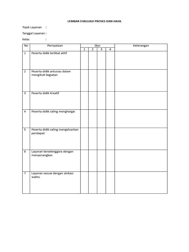 Lembar Evaluasi Proses dan Hasil Siswa | PDF