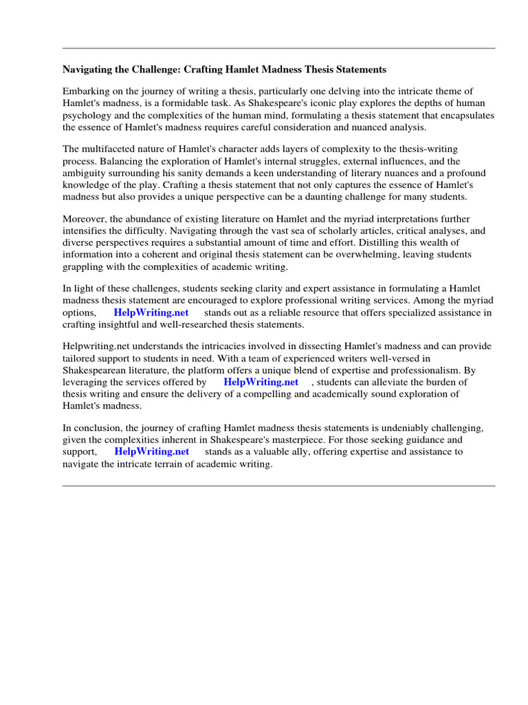 Hamlet Madness Thesis Statements | PDF | Hamlet | Shakespearean Tragedies