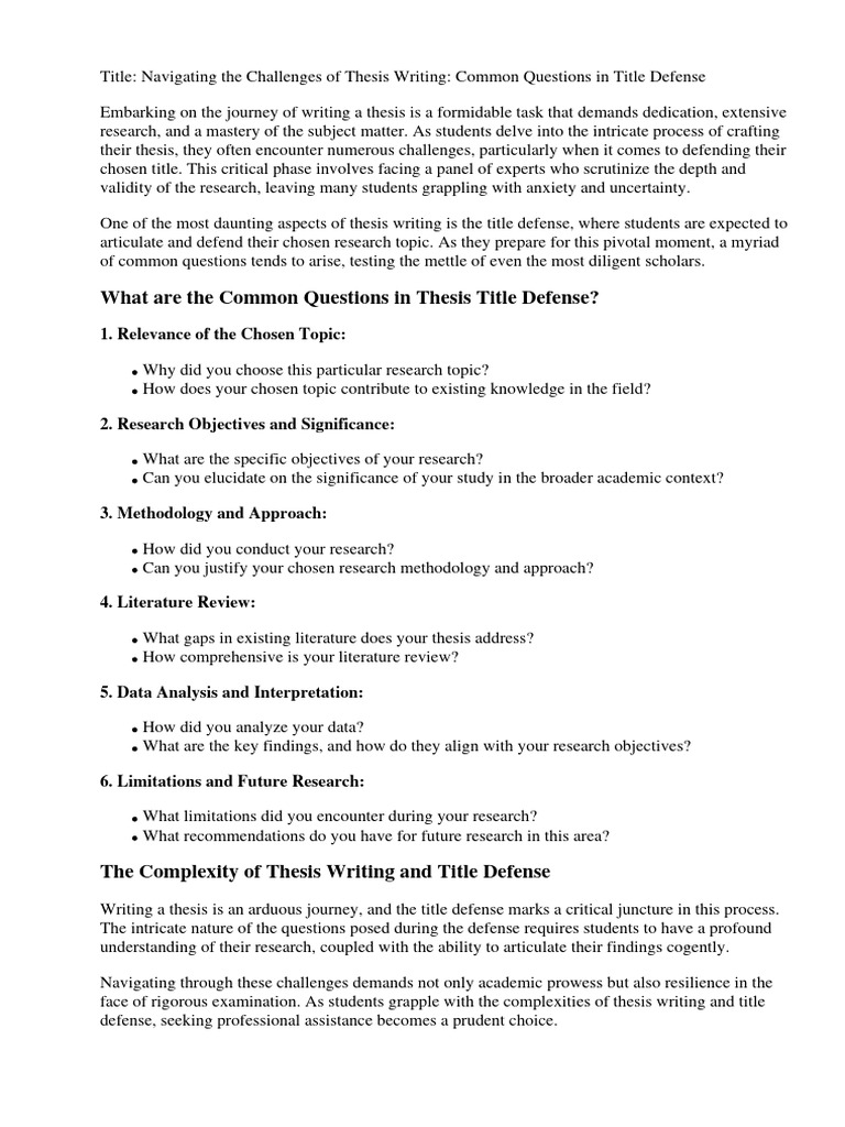 Common Questions in Thesis Title Defense | PDF | Thesis | Cognition