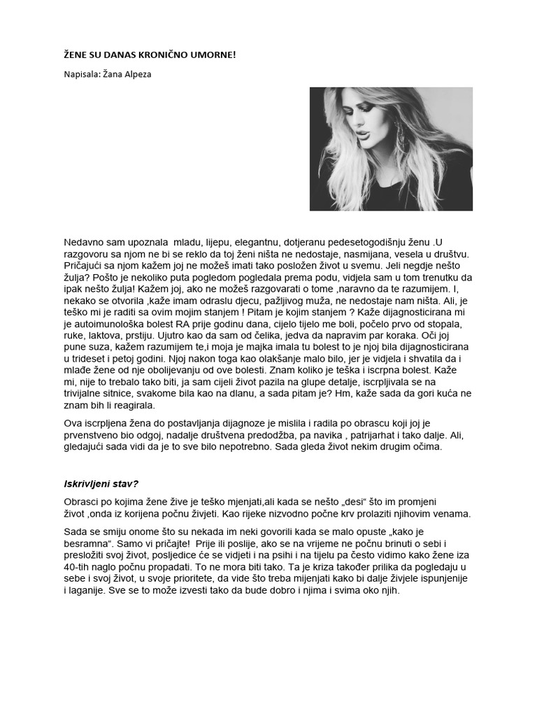 Žene Su Danas Kronično Umorne | PDF