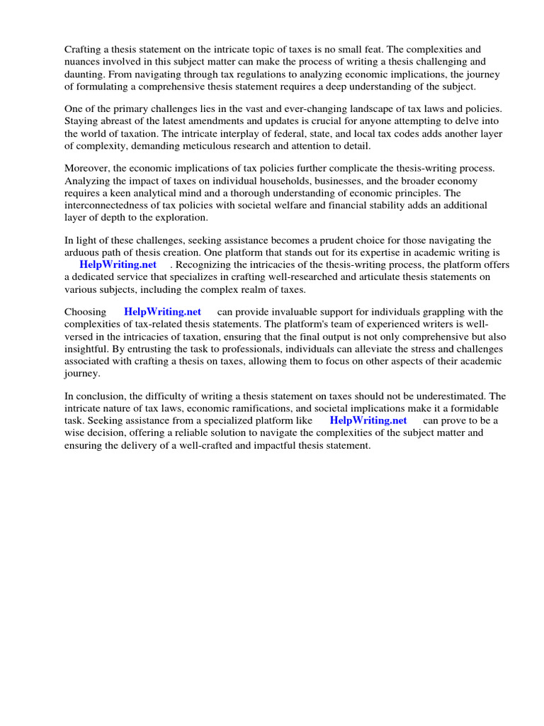 Thesis Statement For Taxes | PDF | Taxes | Capital Gains Tax