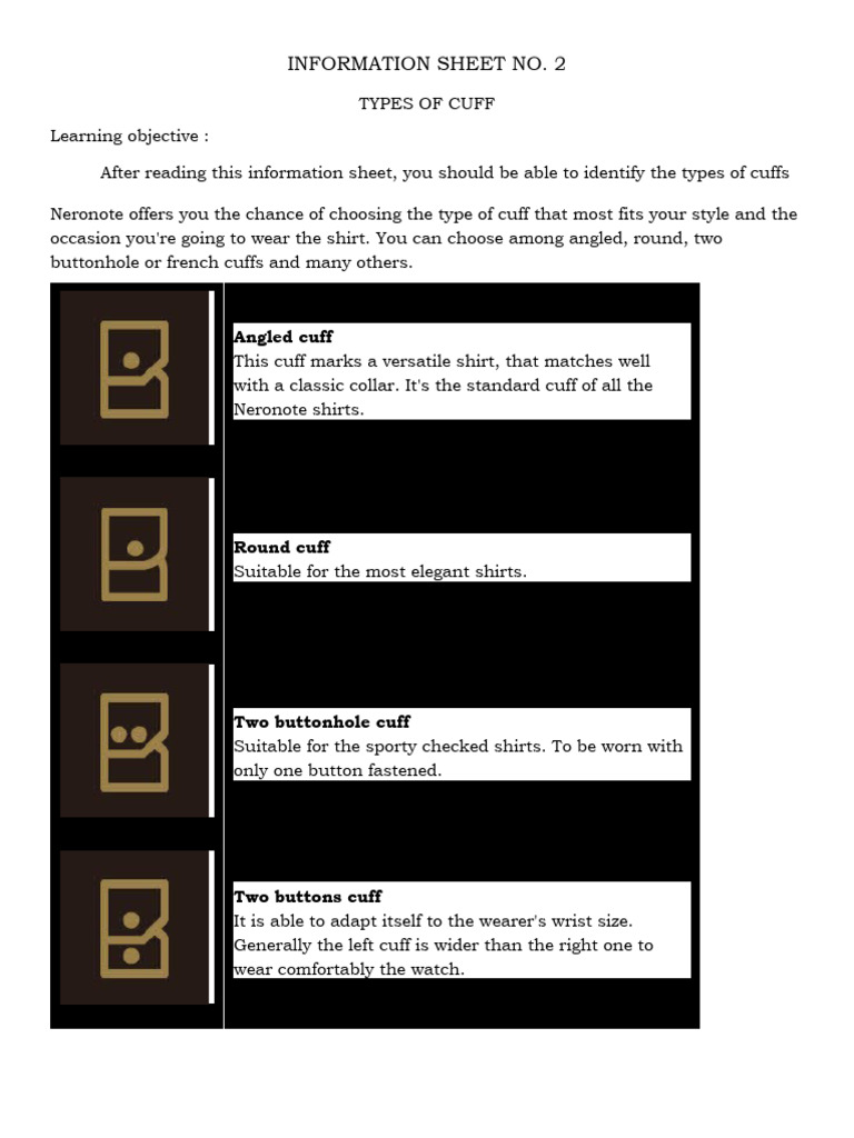 TYPES-OF-CUFFS | PDF | Shirt | Clothing