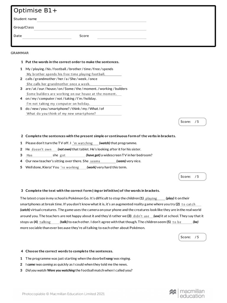 Final Test (Unit 1-3) Standard Answers | PDF