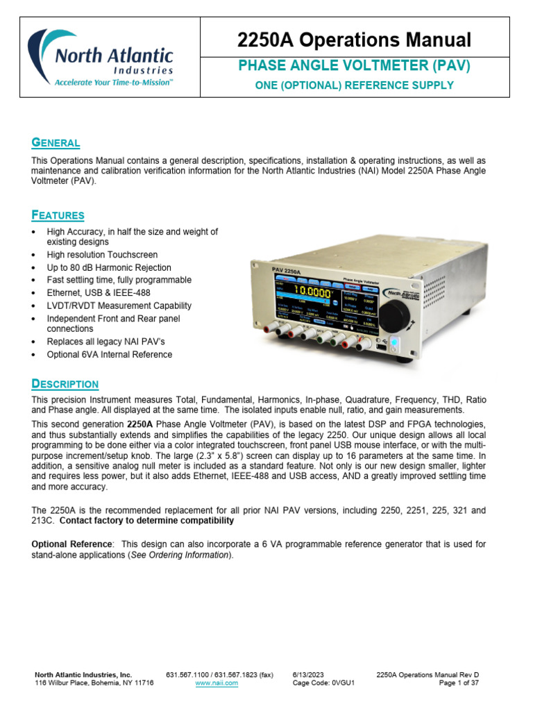 2250A Operations Manual (Includes Specifications) | PDF | Phase (Waves ...