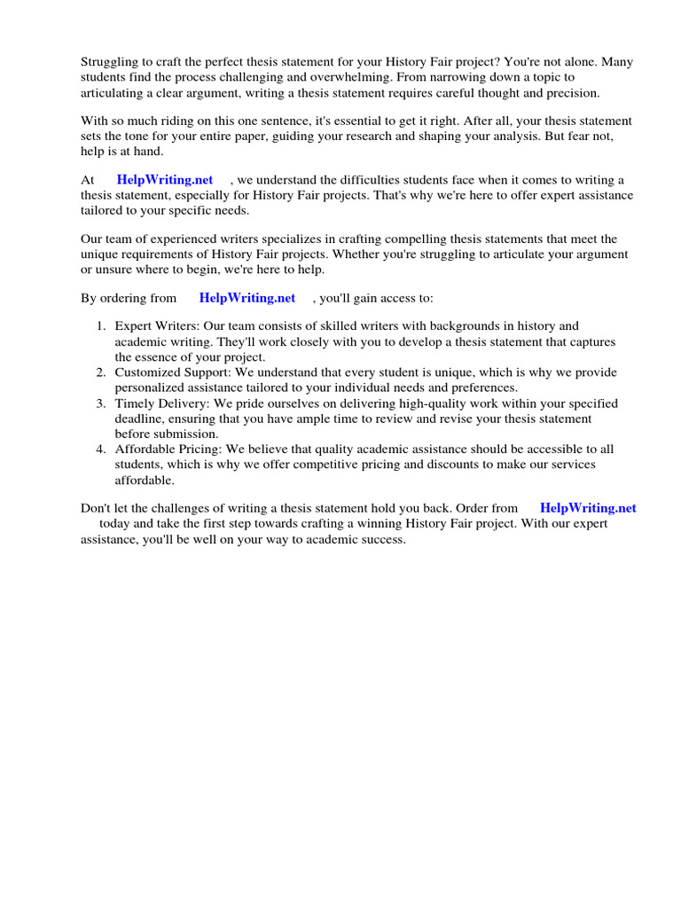 Examples of Thesis Statement For History Fair | PDF | Essays | Thesis