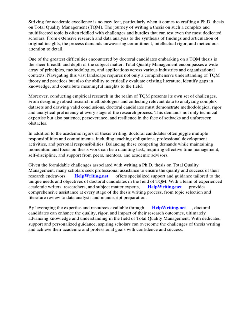 Ph.D. Thesis Challenges in TQM | PDF | Thesis | Quality Management