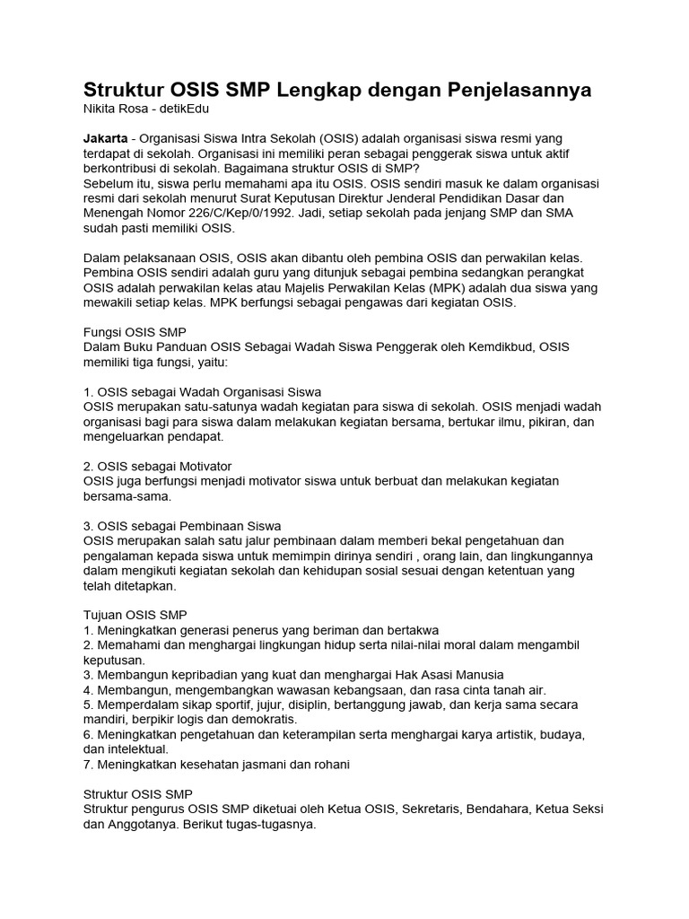 Struktur OSIS SMP Lengkap Dengan Penjelasannya | PDF