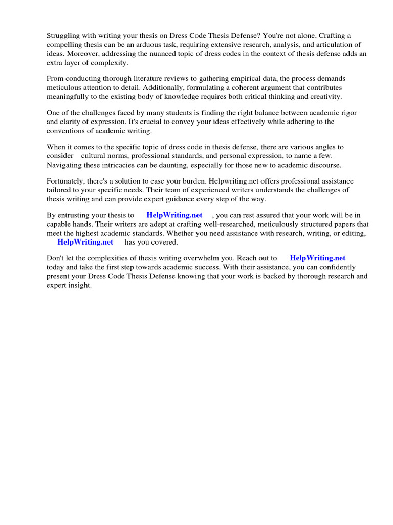Dress Code Thesis Defense | PDF | Thesis | Clothing