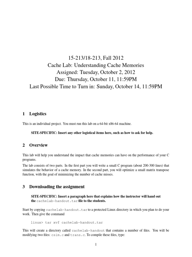 cachelab | PDF | Integer (Computer Science) | Cpu Cache