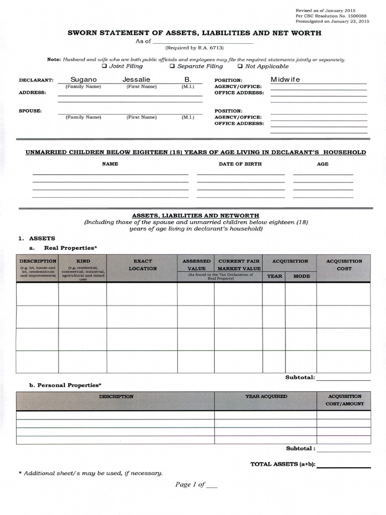 SALN Form 2015 Overview | PDF | Net Worth | Business