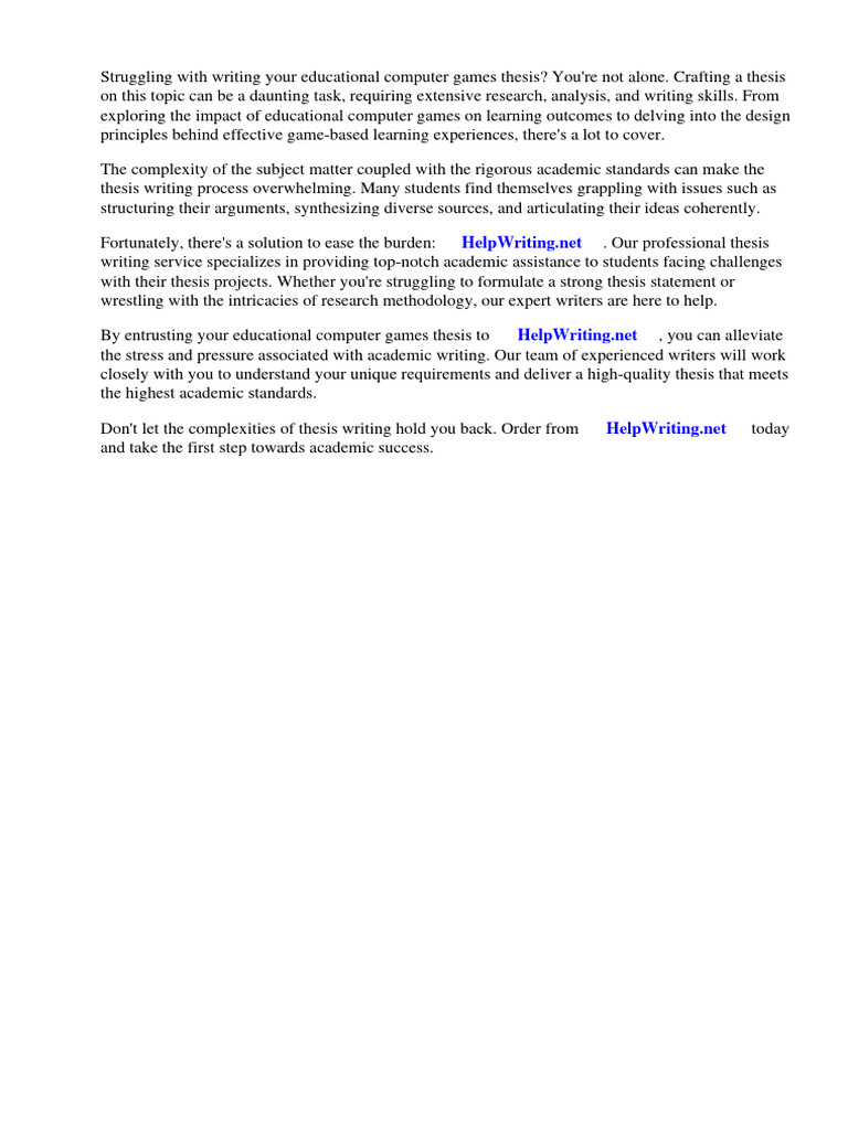 Educational Computer Games Thesis | PDF | Simulation | Learning