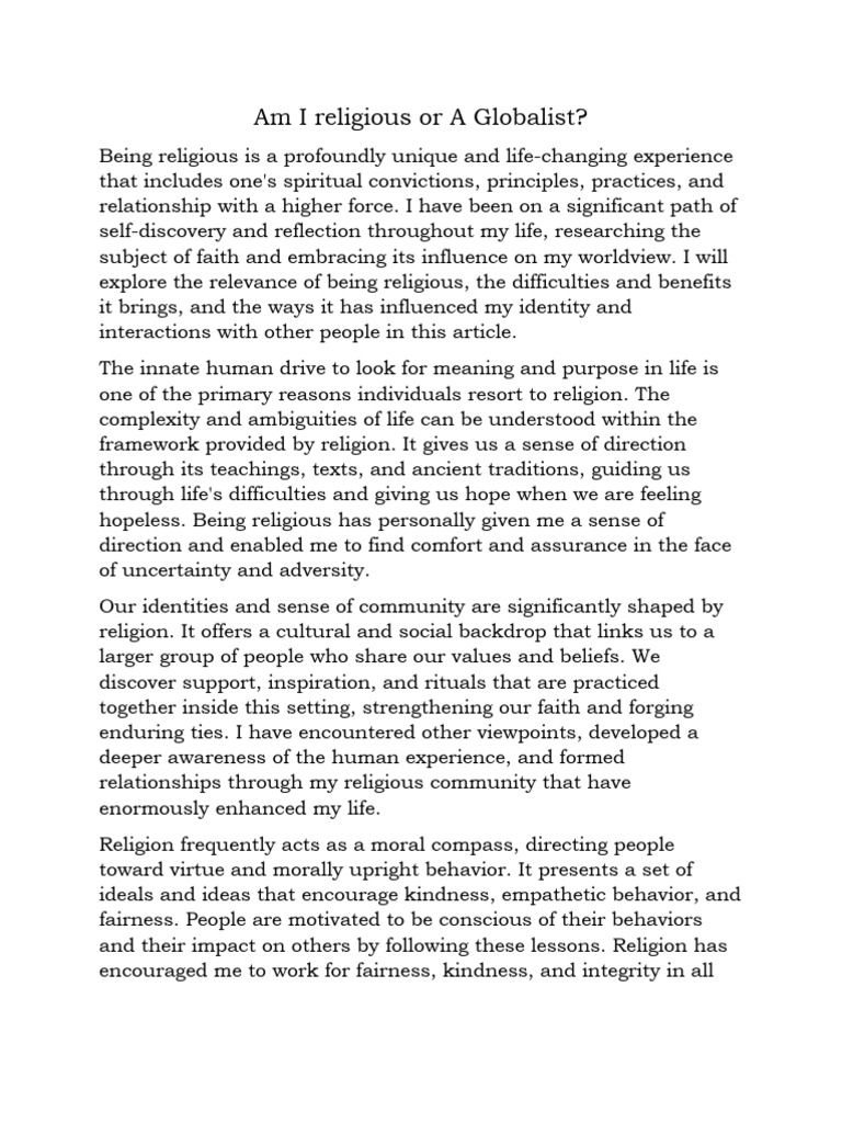 Am i Religious or a Globalist Done Reflection Paper | PDF | Morality ...