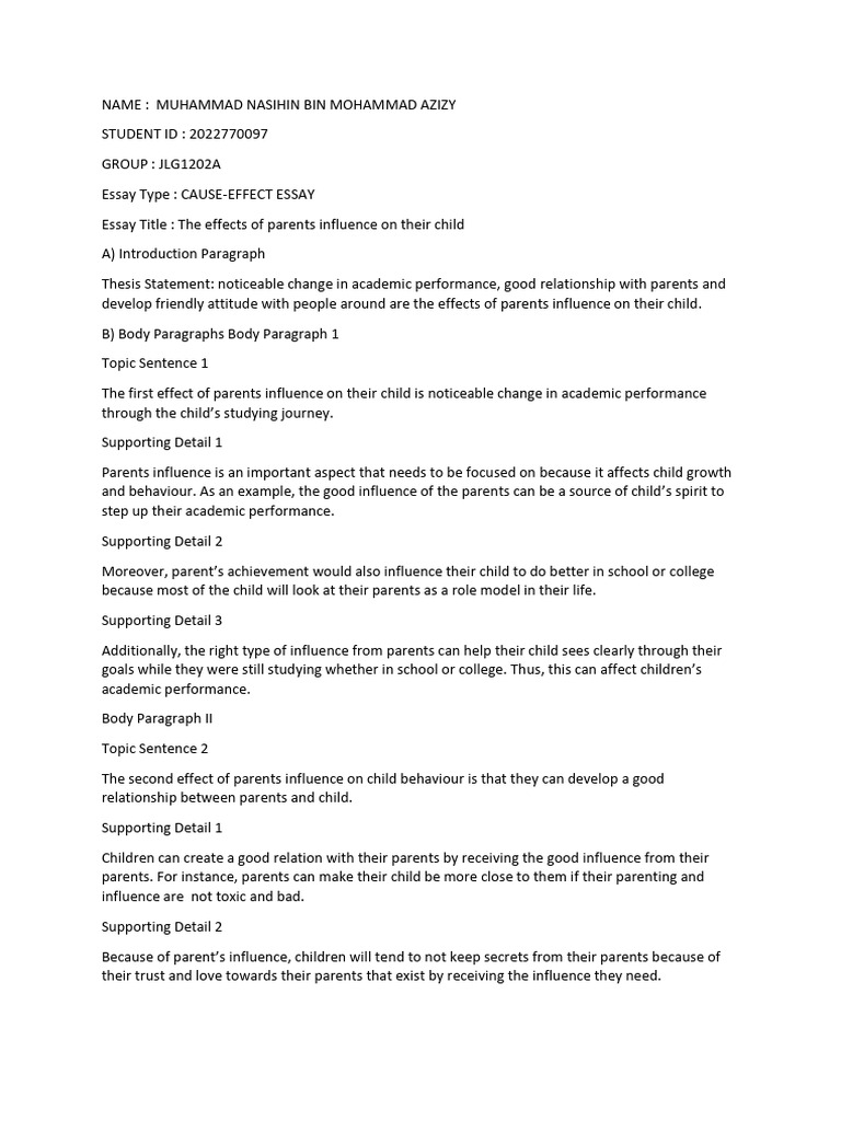 CAUSE-EFFECT ESSAY OUTLINE MUHAMMAD NASIHIN | PDF | Essays | Human ...