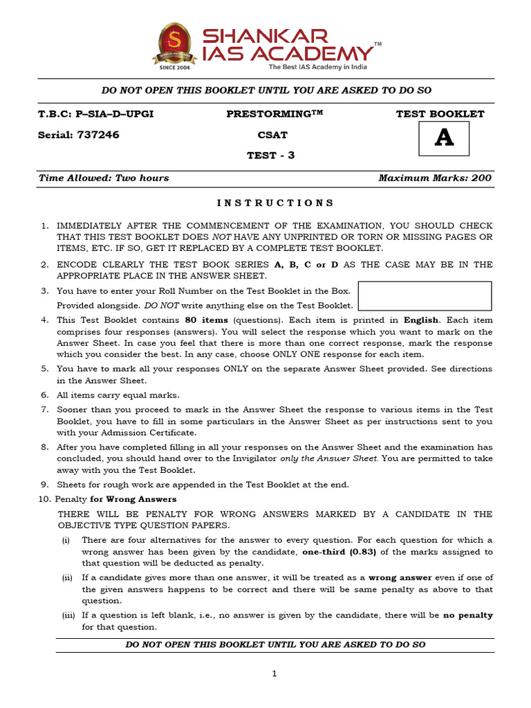 CSAT Test Booklet Instructions and Passages | PDF | Agriculture