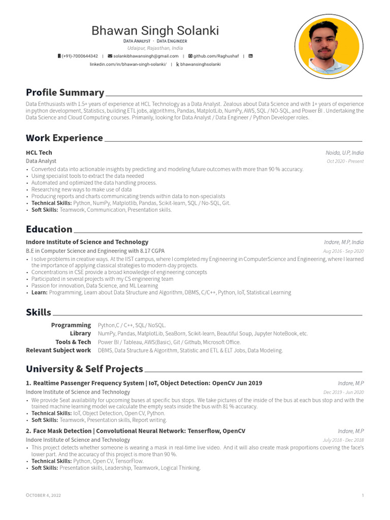 Bhawan Singh Solanki Resume | PDF | Machine Learning | Data Science