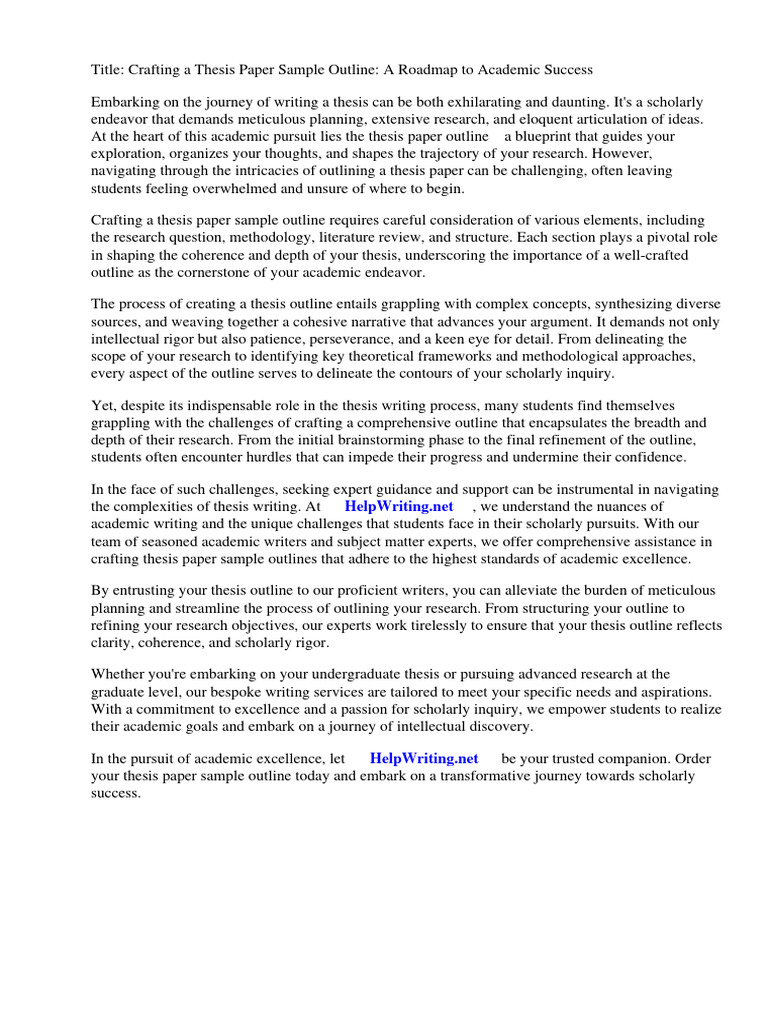 Thesis Paper Sample Outline | PDF | Thesis | Essays