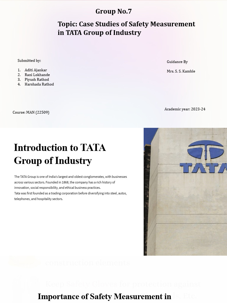 Group No.7 Topic: Case Studies of Safety Measurement in TATA Group of ...